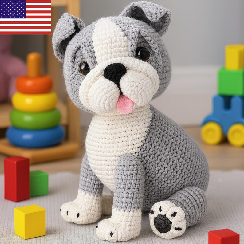 English Bulldog Crochet Pattern Realistic Amigurumi Dog PDF + Video ...