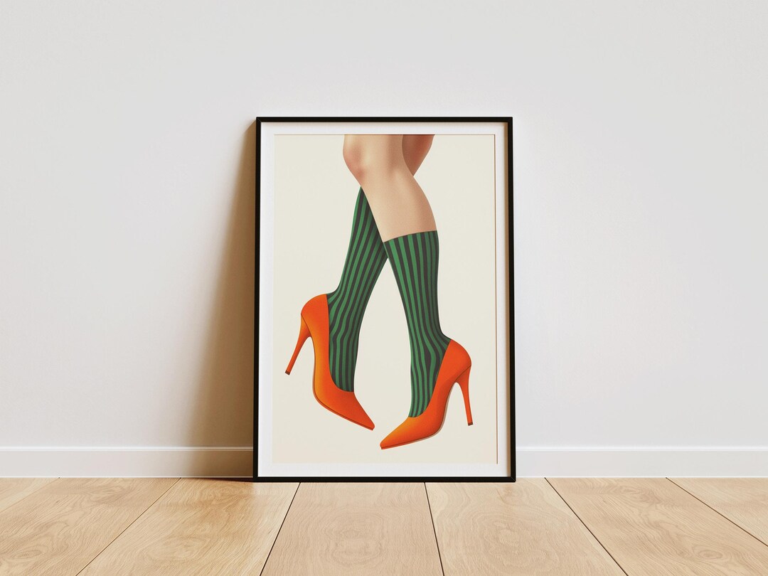 Minimalist Chic Poster: Crossed Legs in Red Stilettos & Striped Socks ...