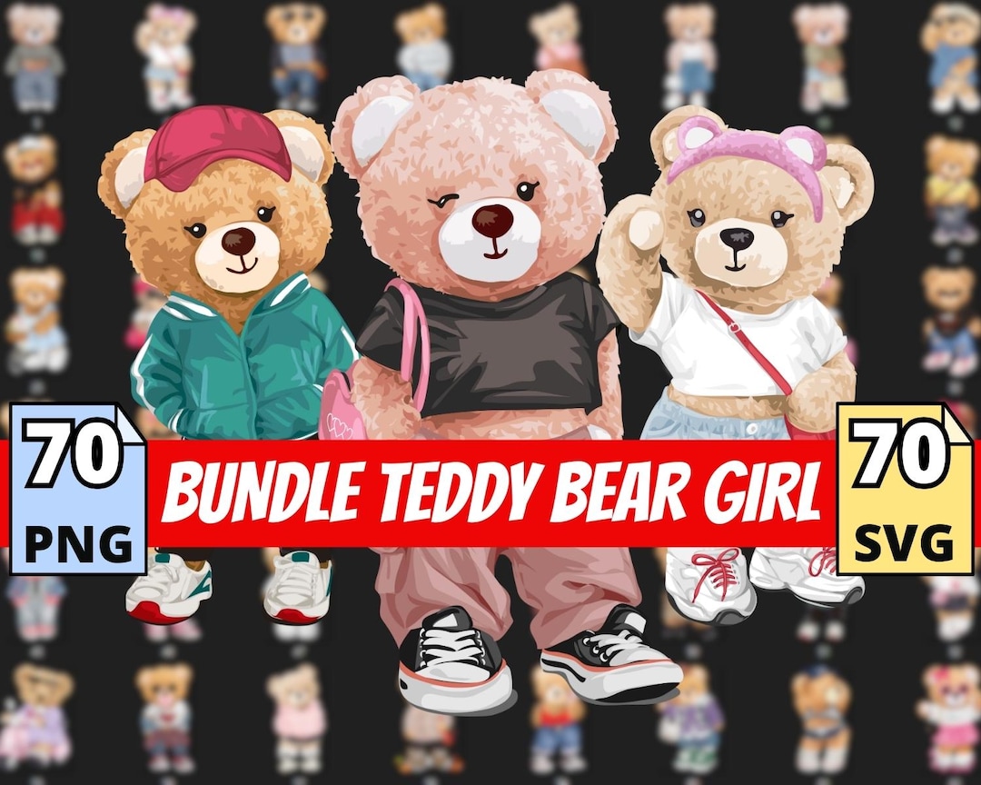 Teddy Bear Girl Clipart Bundle | 70 PNG + 70 SVG | Nursery Graphics - Etsy