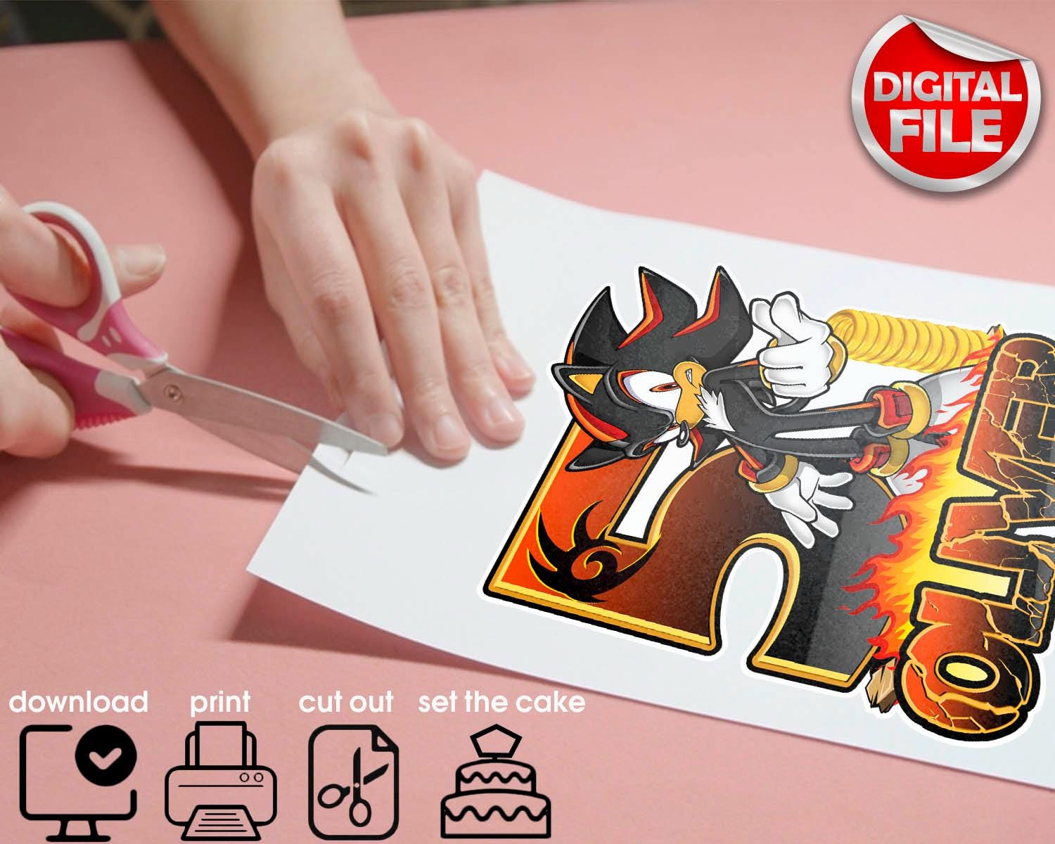 Sonic Shadow Cake Topper, Digital File Jpg, Pdf, Png - Etsy