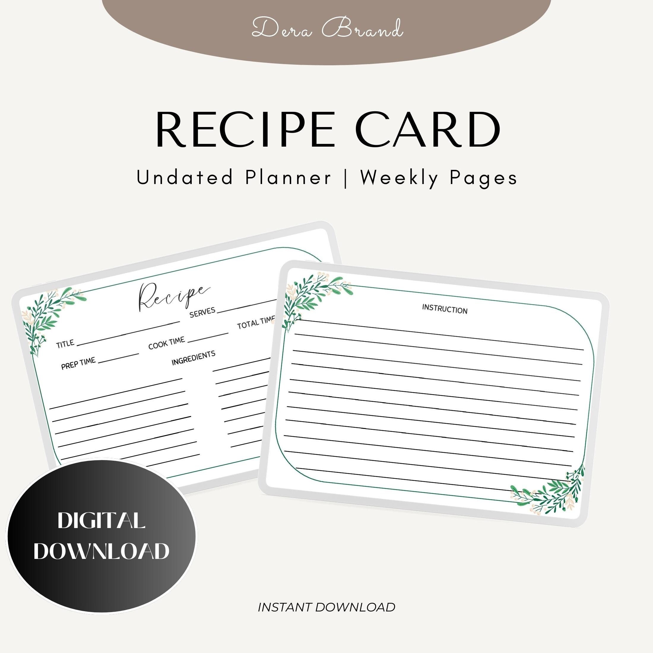 Printable Recipe Card Template, Instant Download, Recipe Cards 4x6, DIY ...