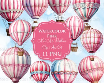 Pink Hot Air Balloon Collection. Watercolor Balloons Clipart, Nursery ...