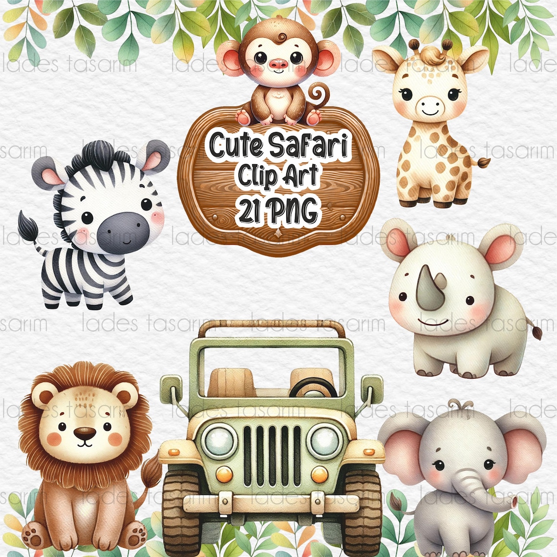 Cute Safari Animals Clipart, Safari Watercolor Clipart, Safari Baby ...