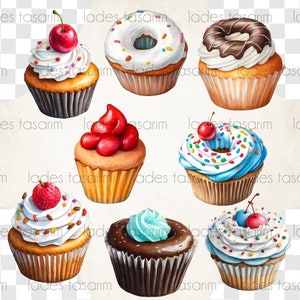 Cupcake Watercolor Clipart , Instant Download PNG, Cupcakes Bundle ...