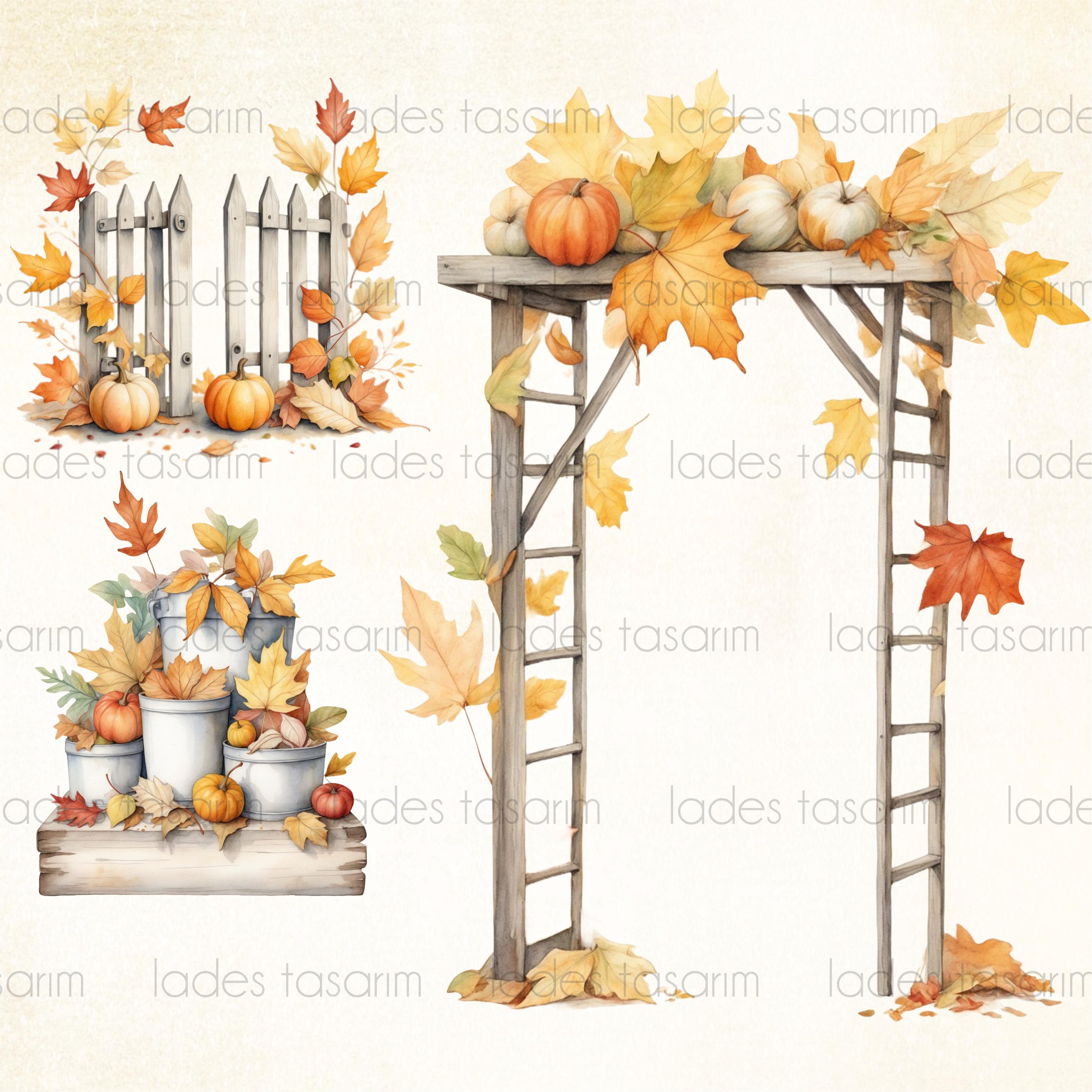 Watercolor Autumn Clipart: Pumpkin & Fall Leaves (digital Download) - Etsy