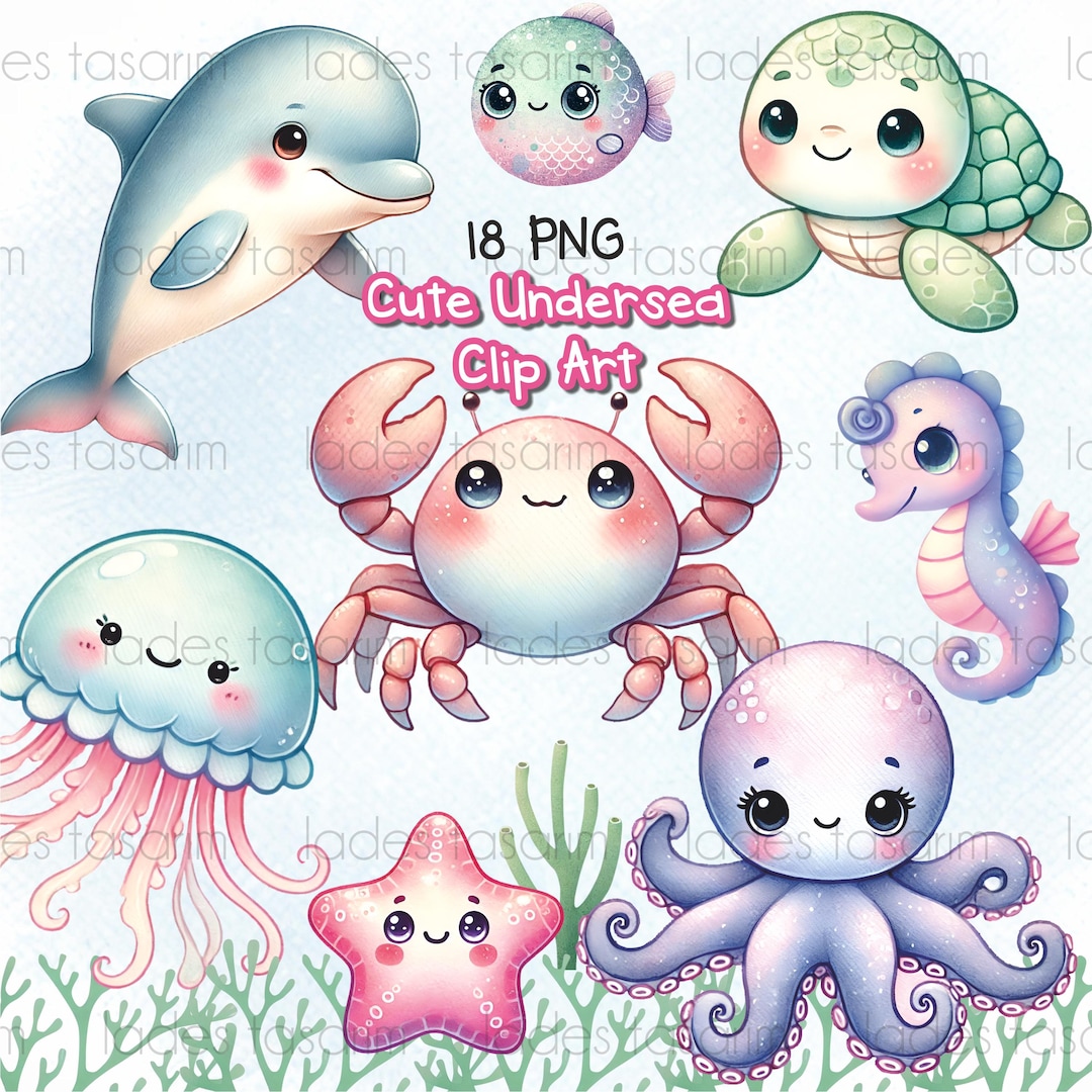 Undersea Watercolor Clipart, Little Sea Animals Clipart, Sea Animals ...