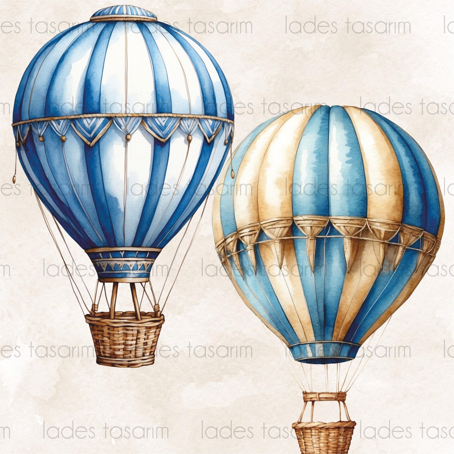 Hot Air Balloon Clipart , Blue Hot Air Balloons , Digital Download ...