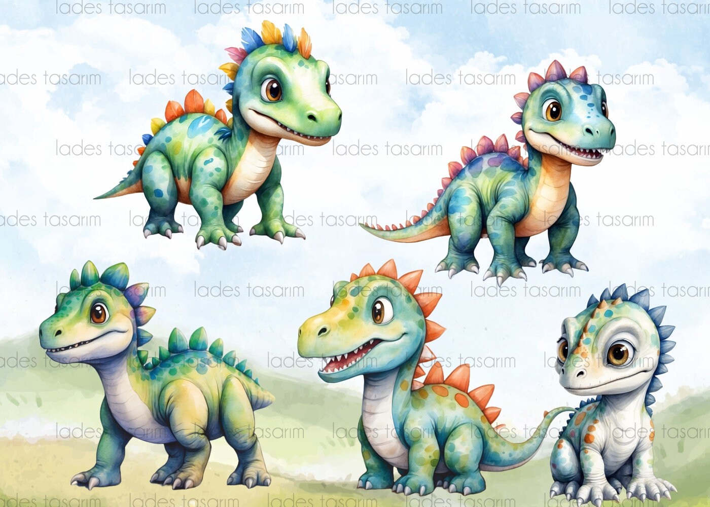 Watercolor Dinosaur Clipart, Instant Digital Download , Cute Dinos ...