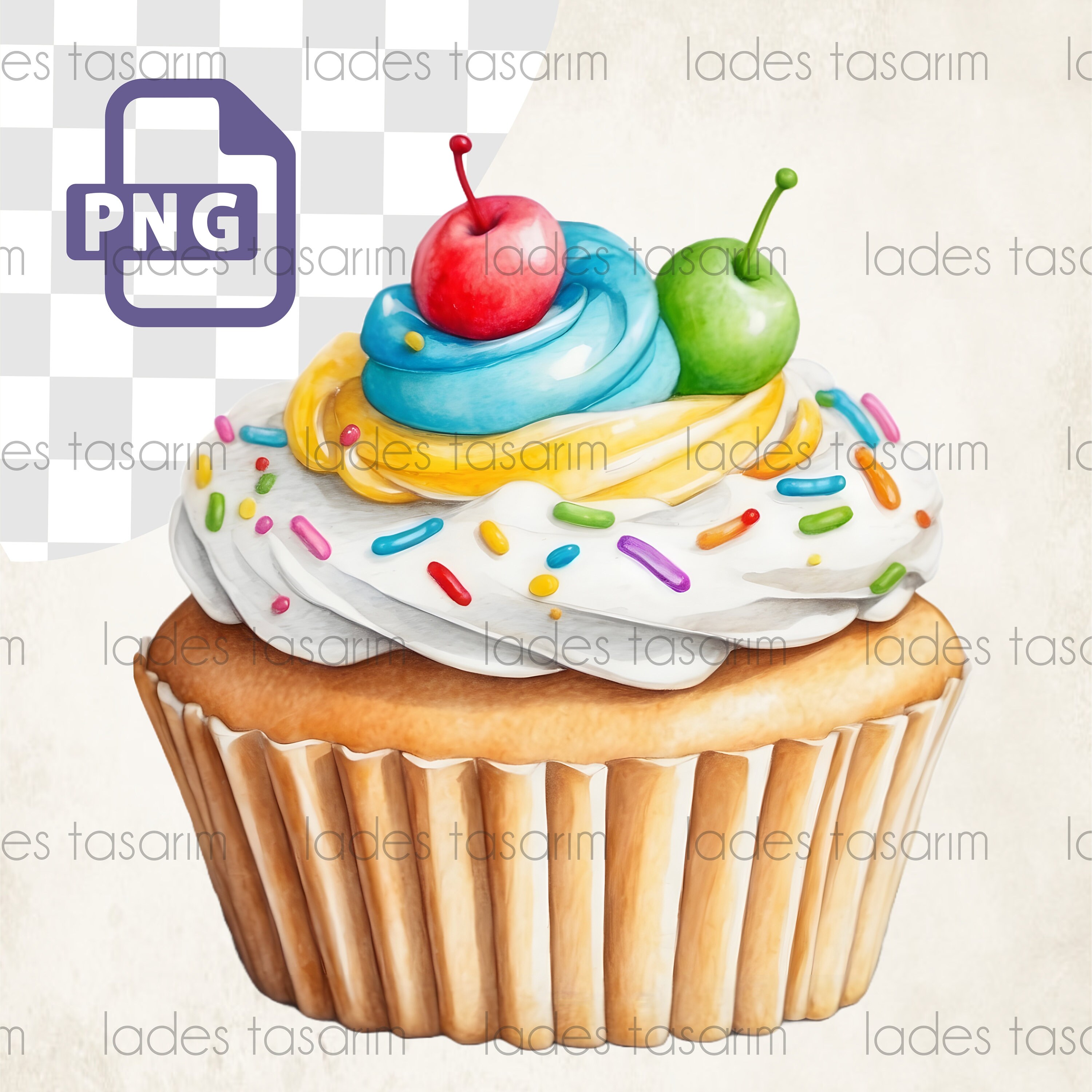 Cupcake Watercolor Clipart , Instant Download PNG, Cupcakes Bundle ...