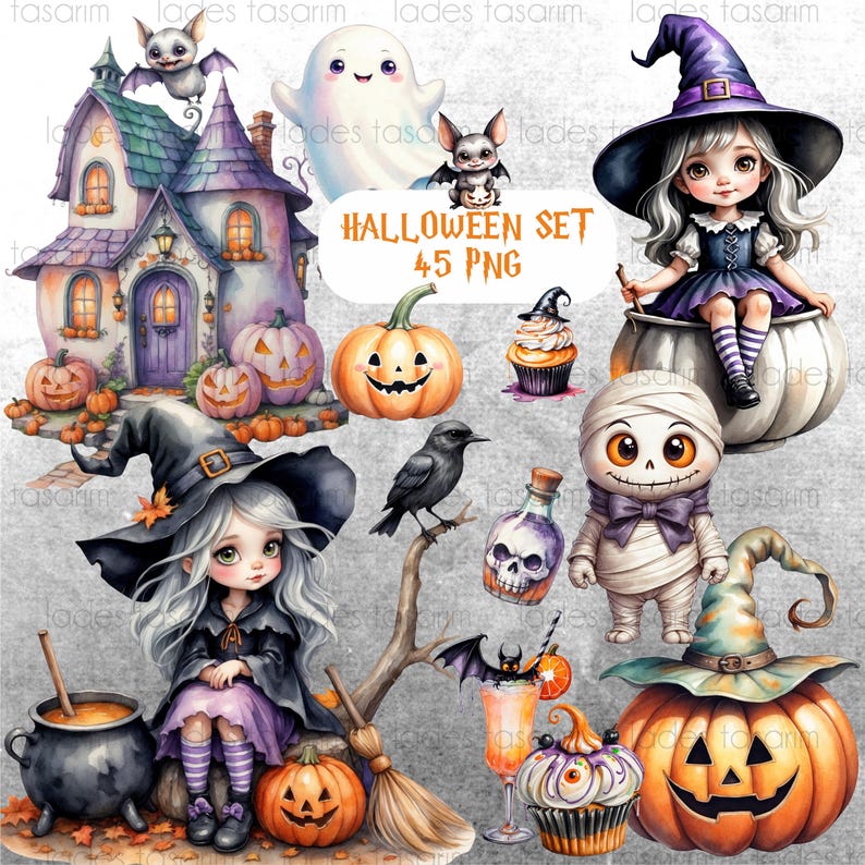 Watercolor Halloween Clipart , Cute Halloween Watercolor Clipart ...