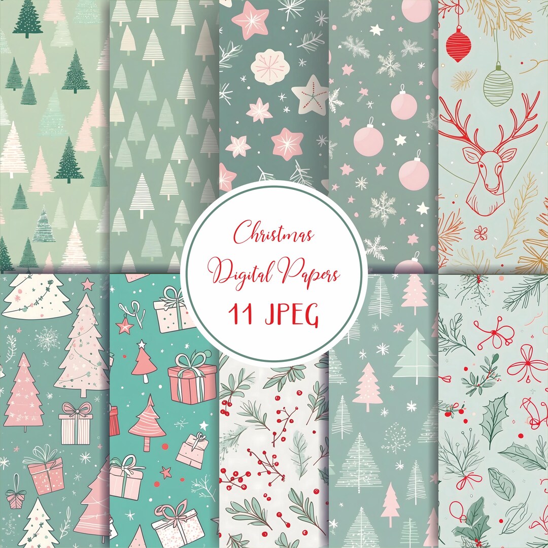 Christmas Digital Paper Set, Snowflake Wallpaper, Christmas Tree ...