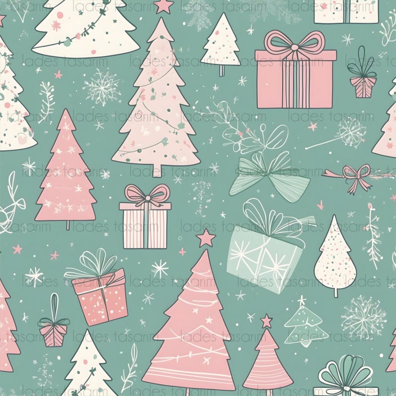 Christmas Digital Paper Set, Snowflake Wallpaper, Christmas Tree ...