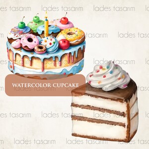 Cupcake Watercolor Clipart , Instant Download PNG, Cupcakes Bundle ...