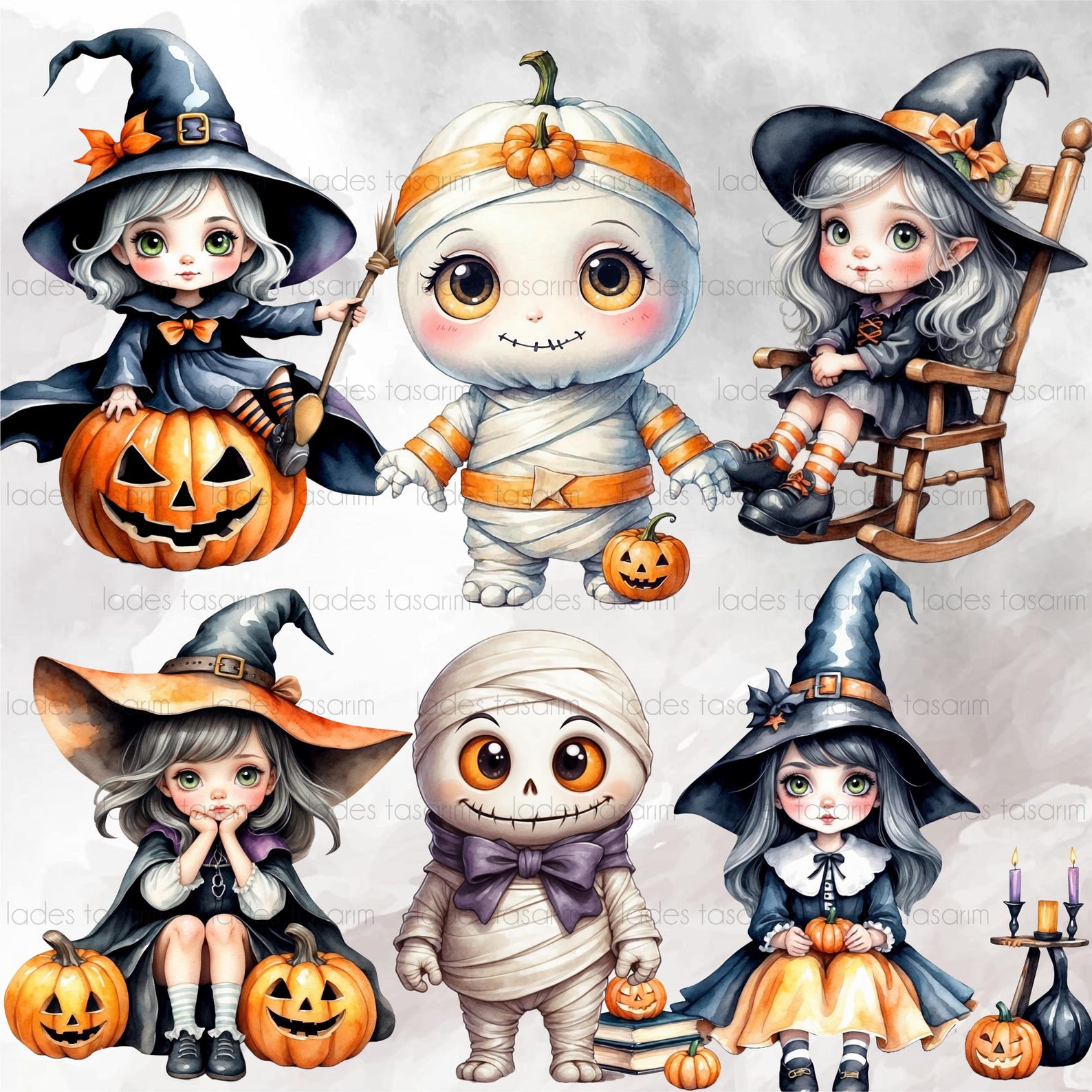 Watercolor Halloween Clipart , Cute Halloween Watercolor Clipart ...