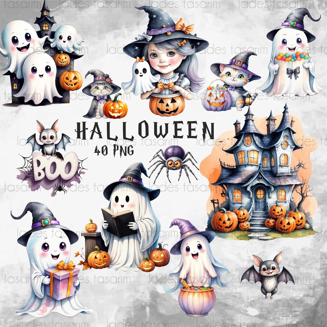 Watercolor Cute Halloween Clipart , Happy Halloween Clip Art , Digital ...