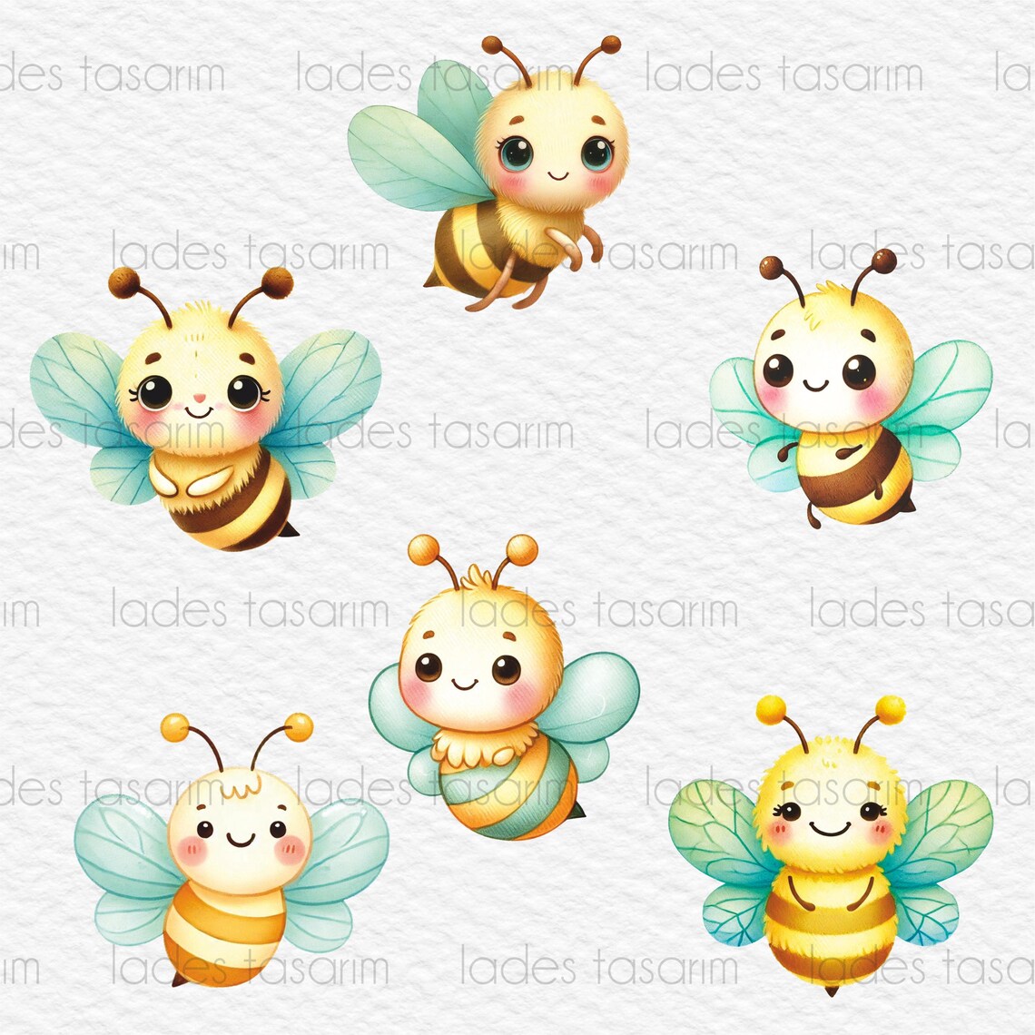 Cute Bee Watercolor Clip Art Bundle, Honey Bee Clipart, Cute Bee, PNG ...