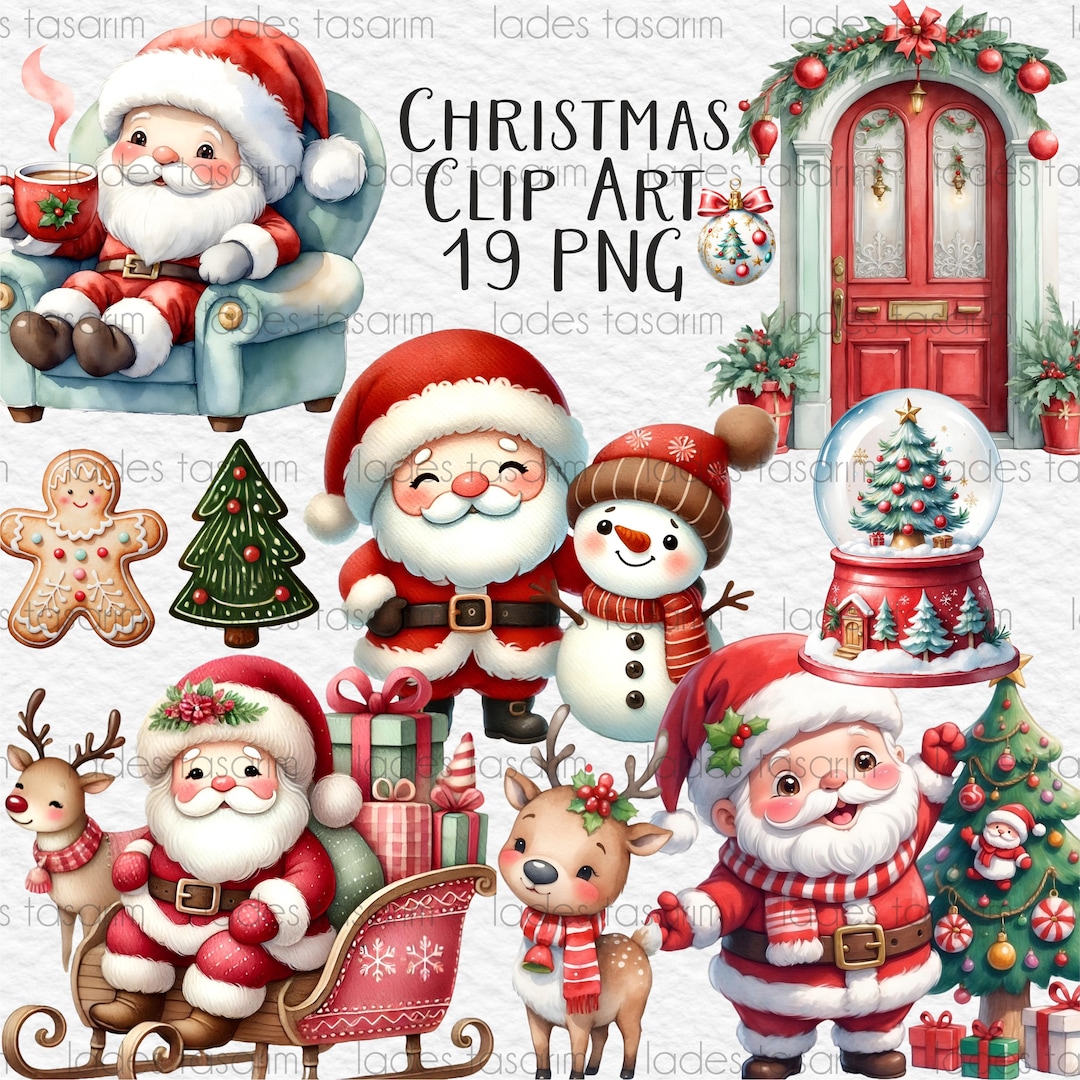 Watercolor Christmas Clipart, Magic Christmas Watercolor Clipar, Cute ...