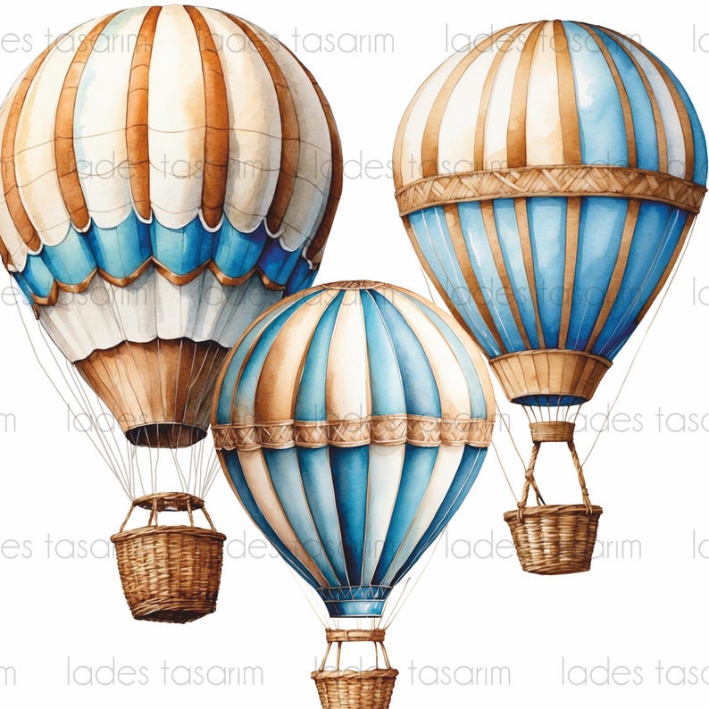 Hot Air Balloon Clipart , Blue Hot Air Balloons , Digital Download ...