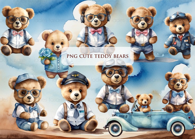 Watercolor Teddy Bear Digital Clipart Set, Sweet Baby Shower Graphics ...