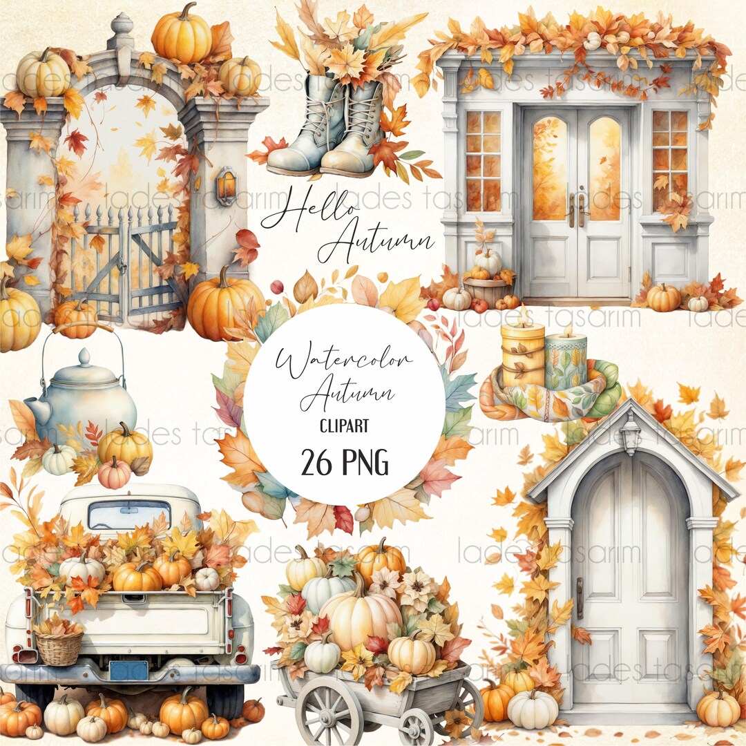 Watercolor Autumn Clipart: Pumpkin & Fall Leaves (digital Download) - Etsy