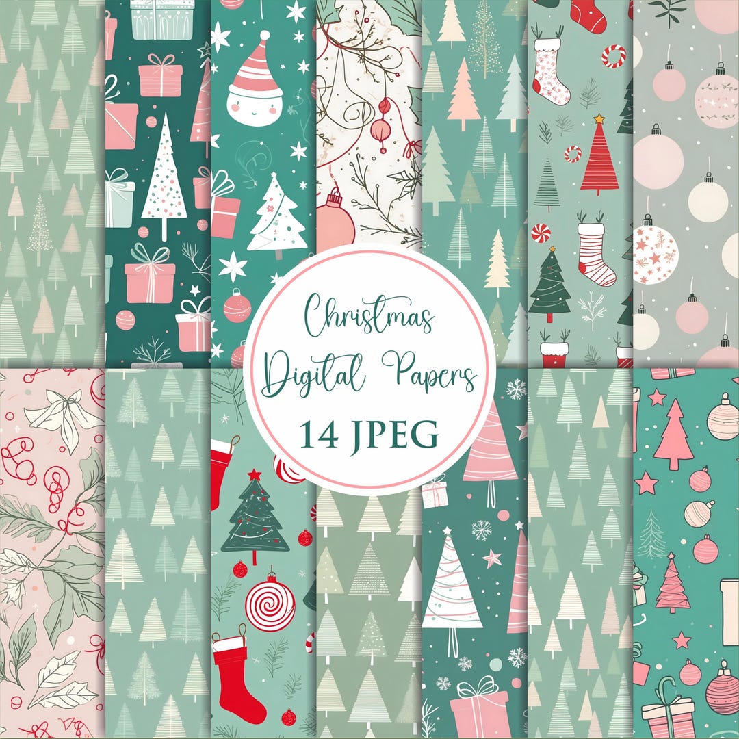 Christmas Digital Paper Set, Snowflake Wallpaper, Christmas Tree ...