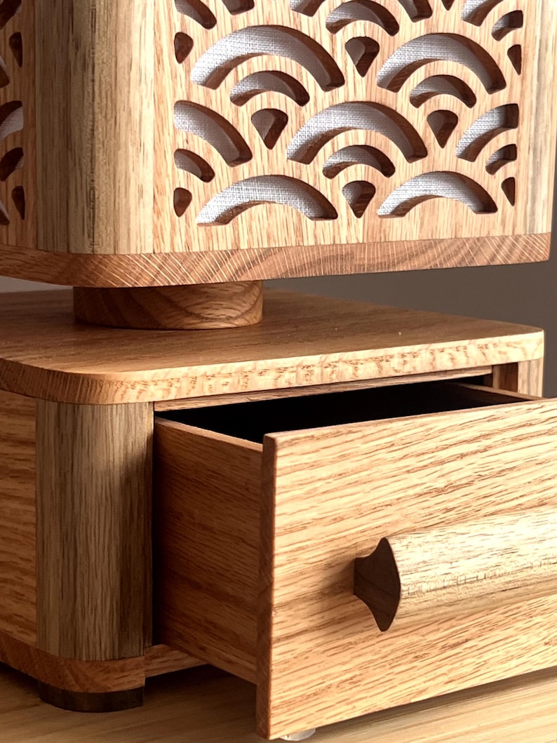 Wooden Kumiko Lamp With Seigaiha Pattern, Japanese Lamps, Bedside Shoji ...