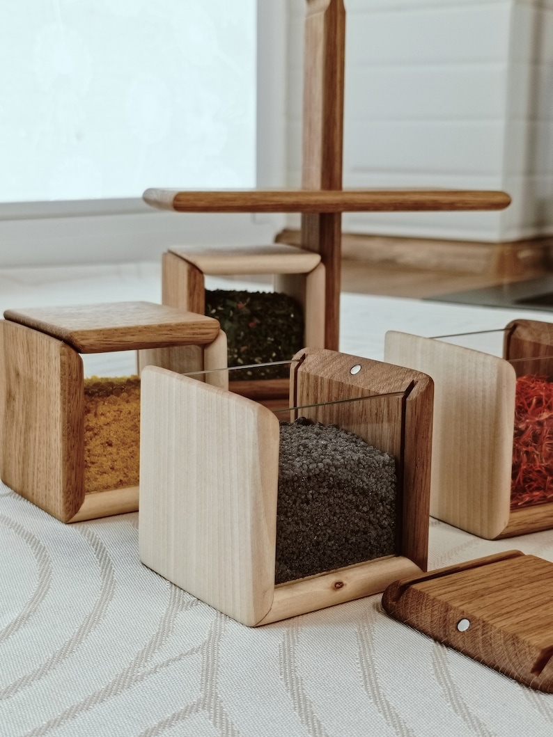 Tiered Spice Rack, Spice Holder, Wooden Boxes for Spices, Wood Tiered ...