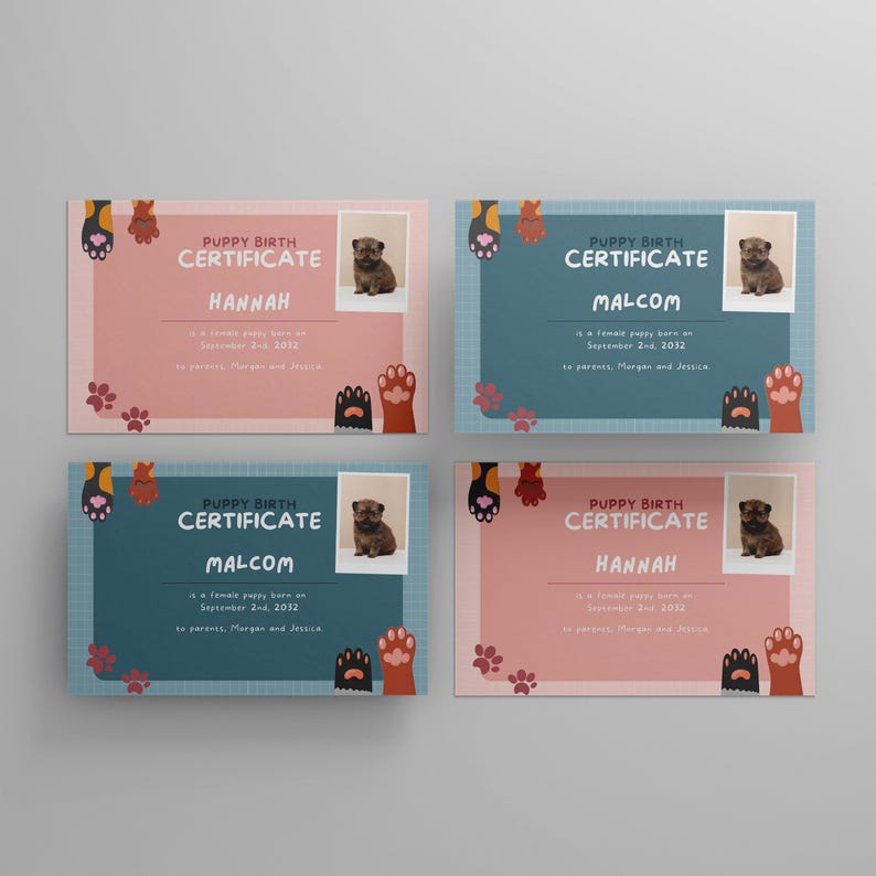 Puppy Birth Certificate | Printable Dog Birth Certificate Editable ...
