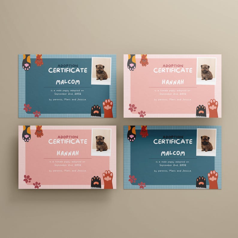 Pet Adoption Certificate | Printable Dog Adoption Certificate Editable ...
