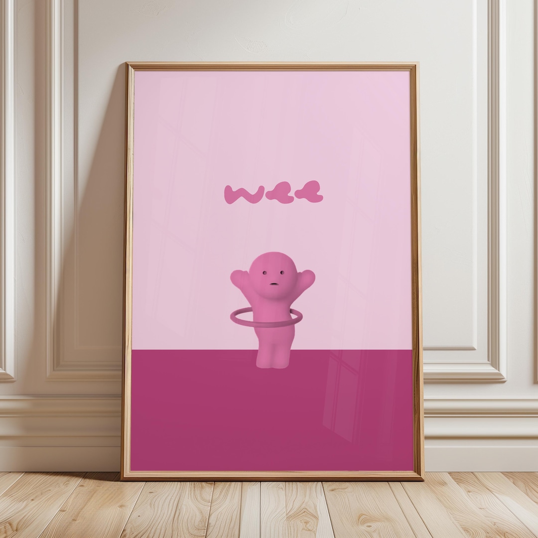 Smiski, Smiski Hoop, Smiski Wall Art, Pink Wall Art, Bathroom Wall Art ...