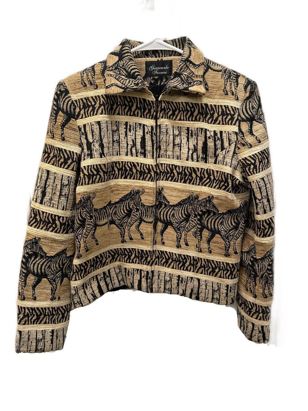 Vintage 80s Zebra Tapestry Blazer Safari Print Jacket Giancarlo Ferrari ...