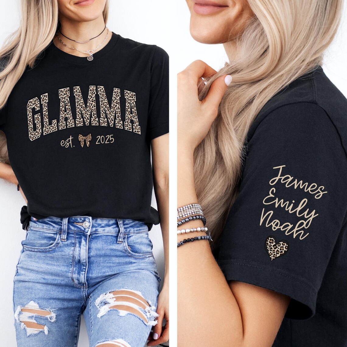 Custom Leopard Glamma Sweatshirt With Kid Name on Sleeve, Personalized ...