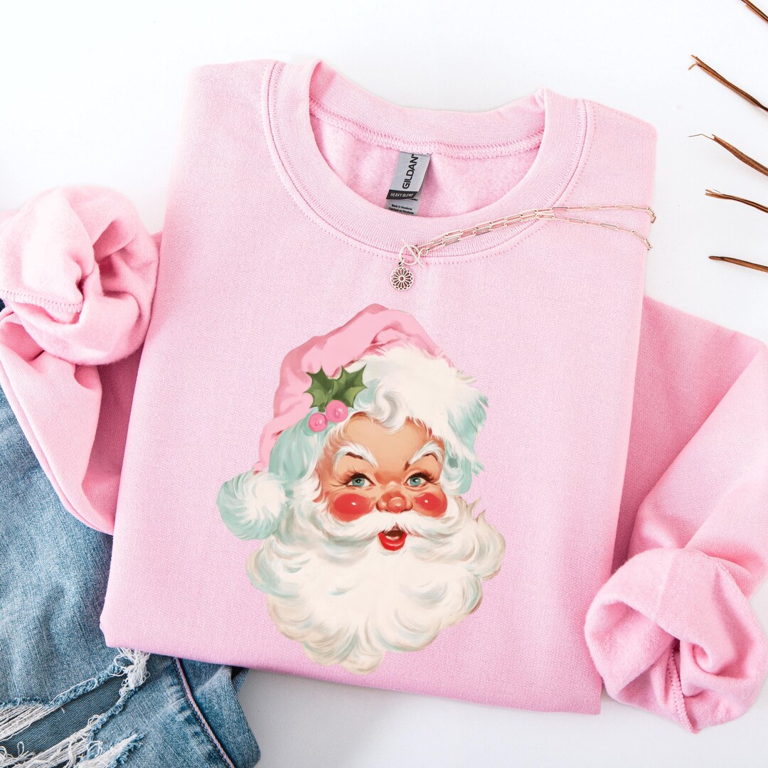 Pink Santa Retro Christmas T-shirts Sweatshirts for Women Pink ...