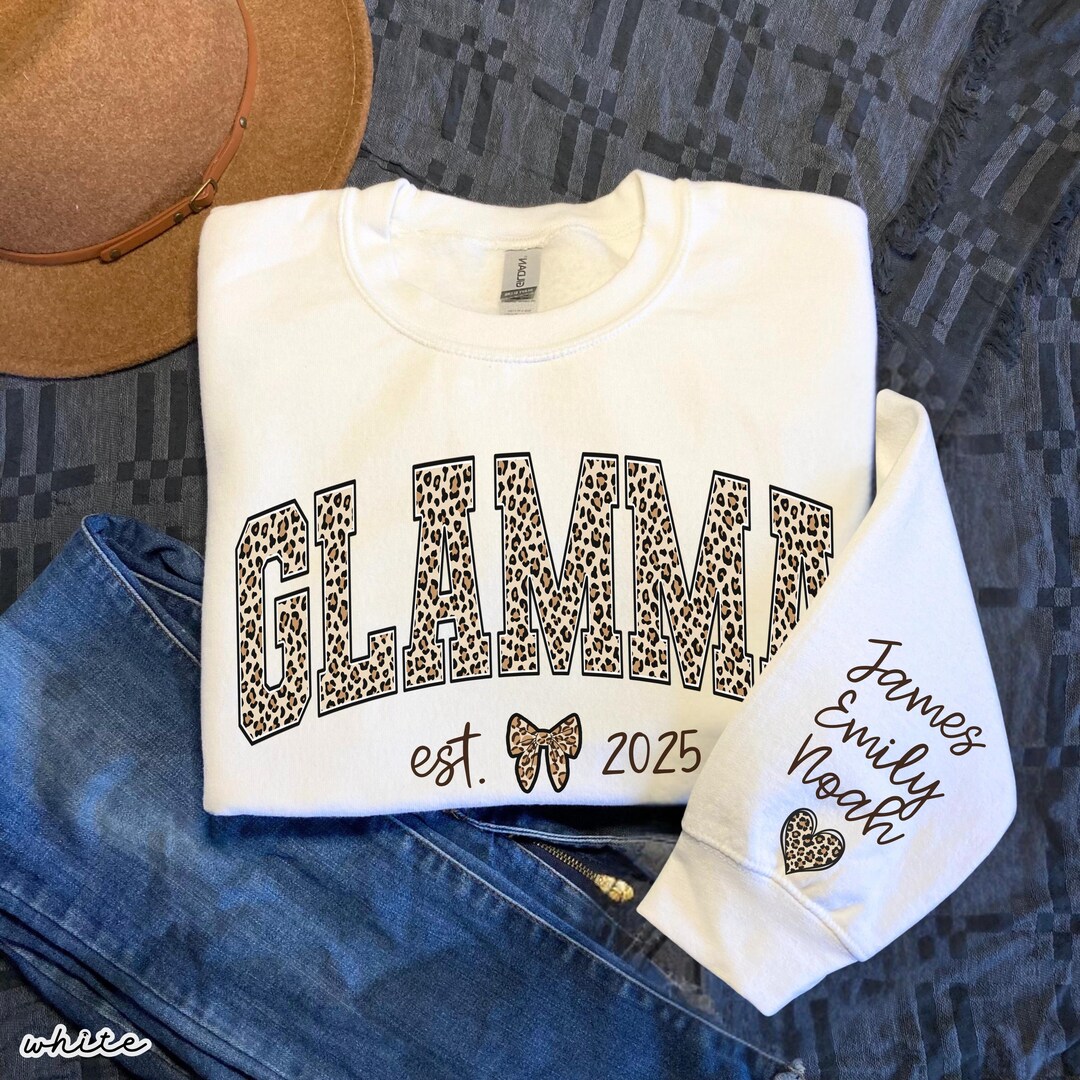 Custom Leopard Glamma Sweatshirt With Kid Name on Sleeve, Personalized ...