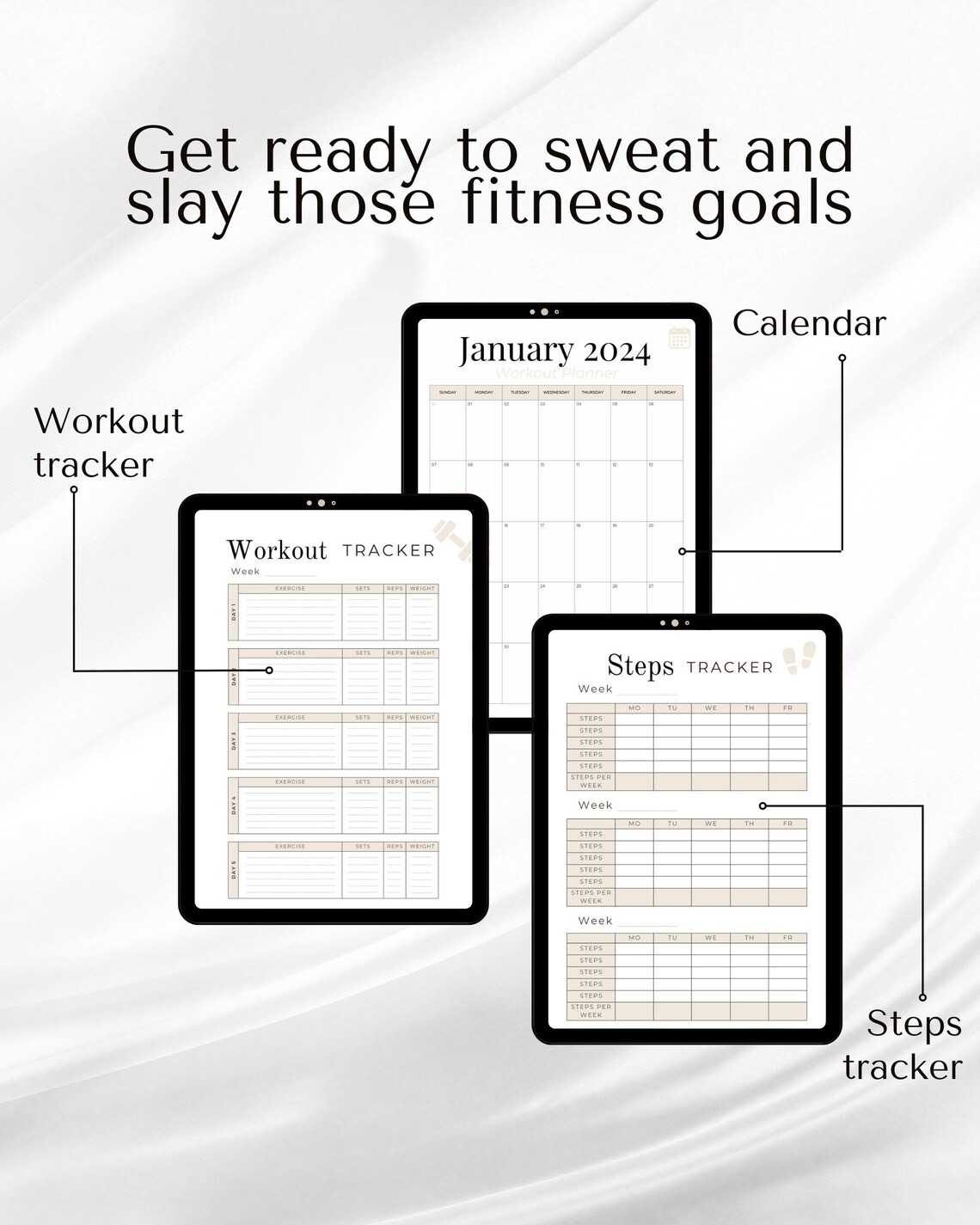 Workout Tracker, Steps Tracker, Calendar 2024 Printable, Multiple ...