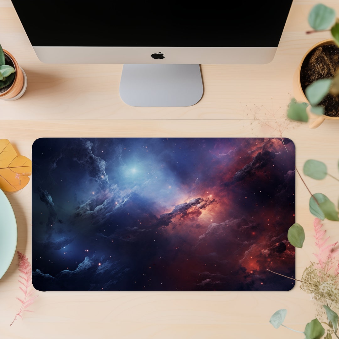 Sci-fi Space Nebula Mouse Mat 31.5x15.5, Vibrant Stars & Planets Design ...