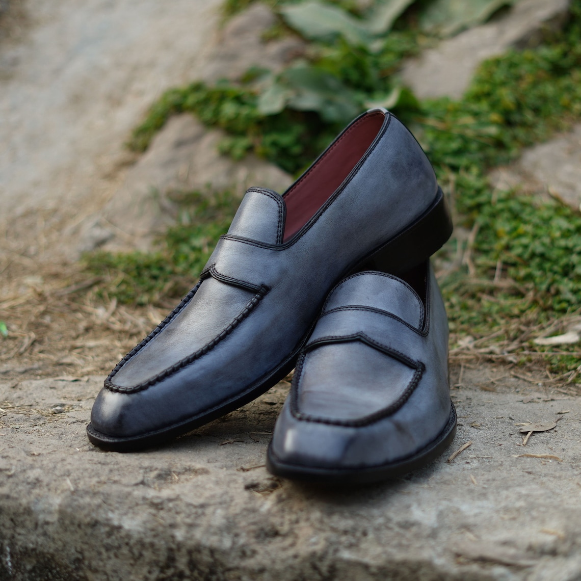 Men's Custom Handmade Grey Shaded Loafers. - Etsy