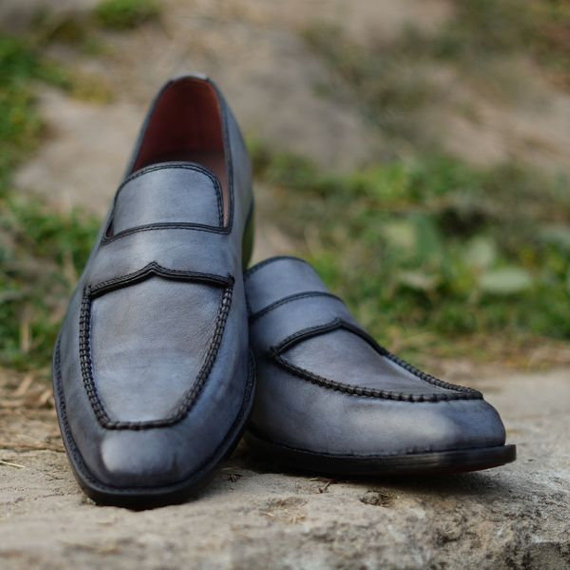 Men's Custom Handmade Grey Shaded Loafers. - Etsy