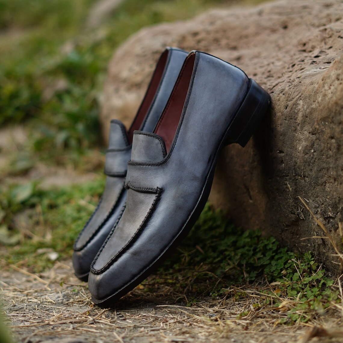 Men's Custom Handmade Grey Shaded Loafers. - Etsy