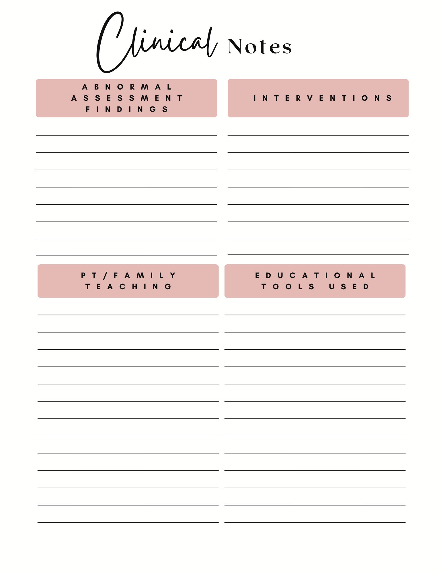 Nursing Student Clinical Notes Sheet - Etsy