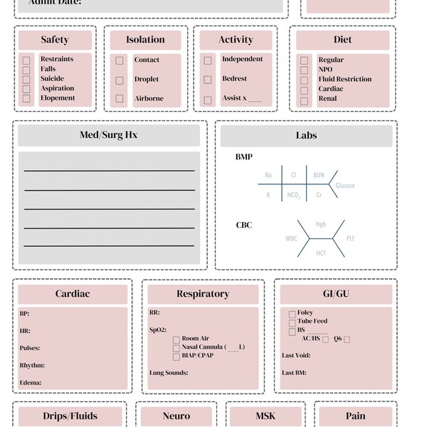 Nursing Student Clinical Sheets - Etsy