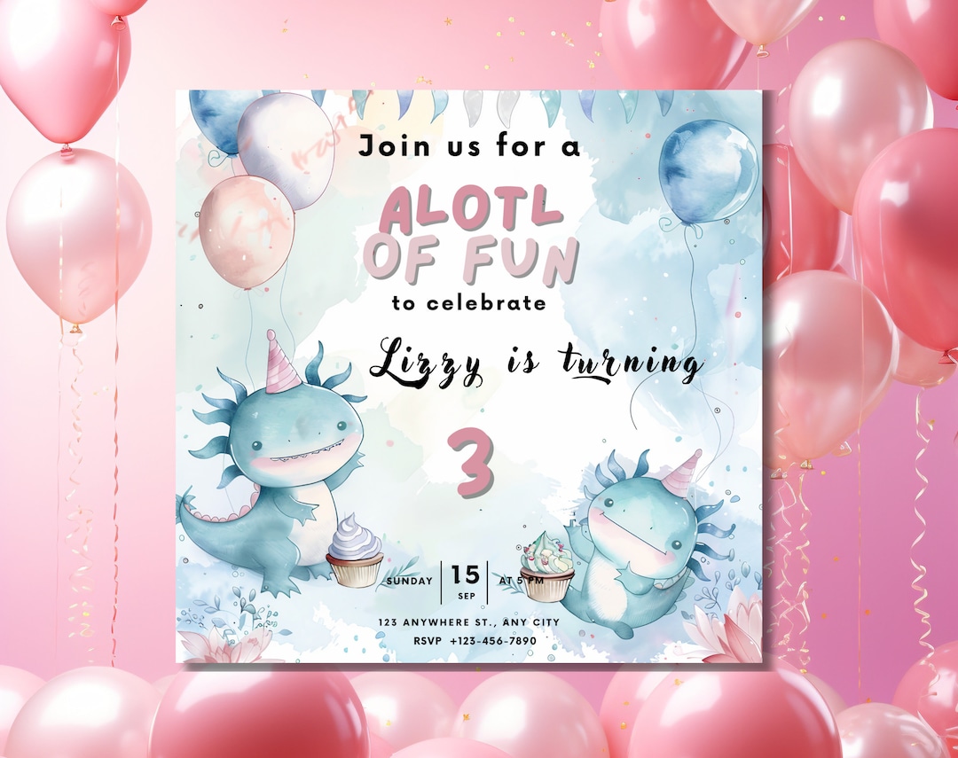 Invitación editable de Axolotl / Invitación a fiesta de Axolotl ...