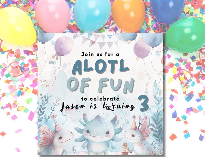 Blue Boy Axolotl Party Invitation Customizable Axolotl Invite for Boy's ...