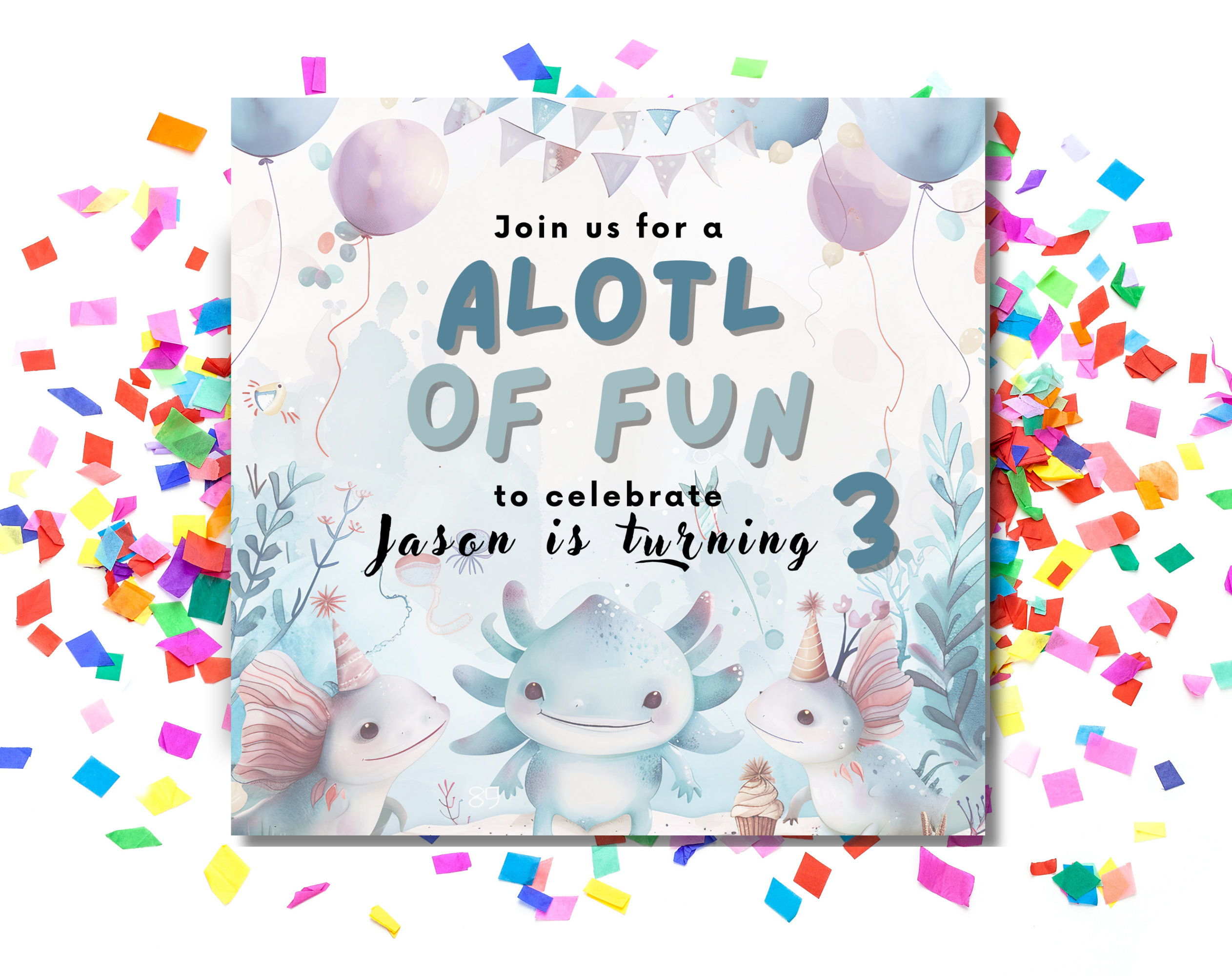 Blue Boy Axolotl Party Invitation Customizable Axolotl Invite for Boy's ...
