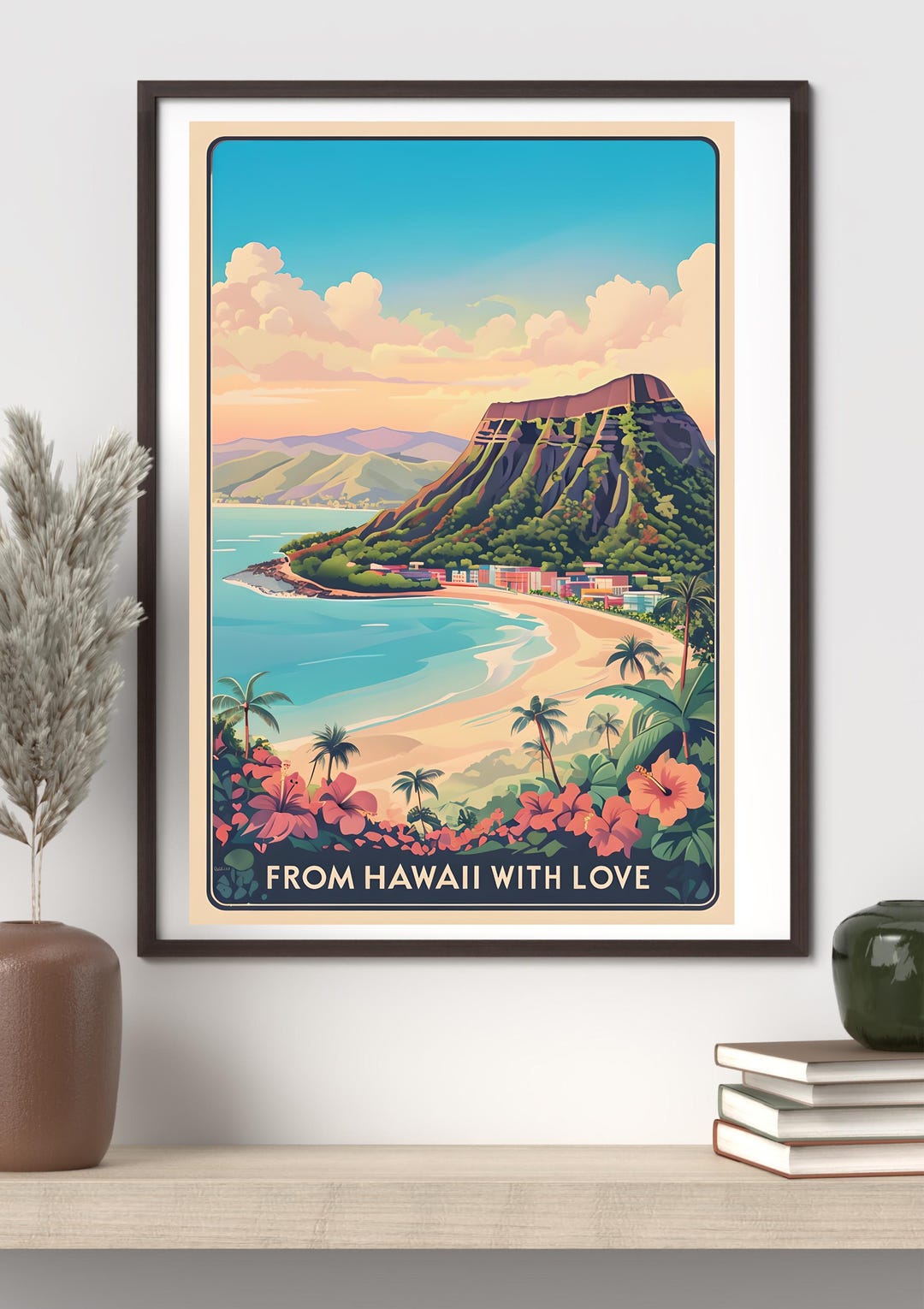 Hawaii Travel Poster | Diamond Head Print | Waikiki Beach Wall Art ...