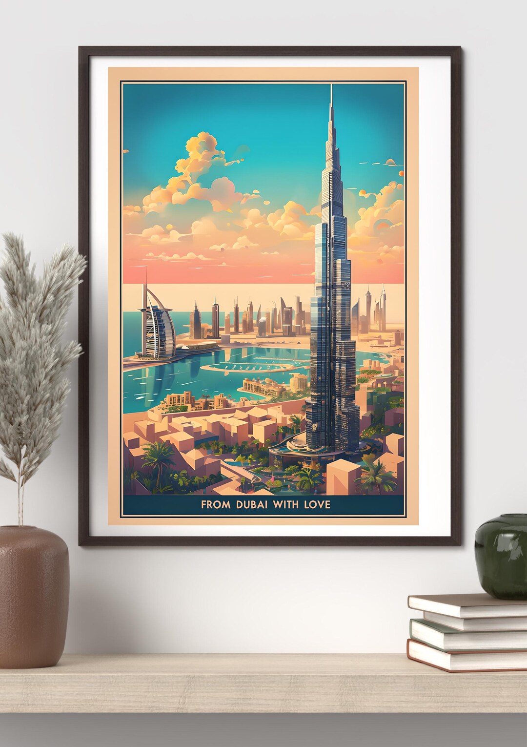 Dubai Travel Print | Burj Khalifa Wall Art | Vintage Dubai Poster | UAE ...