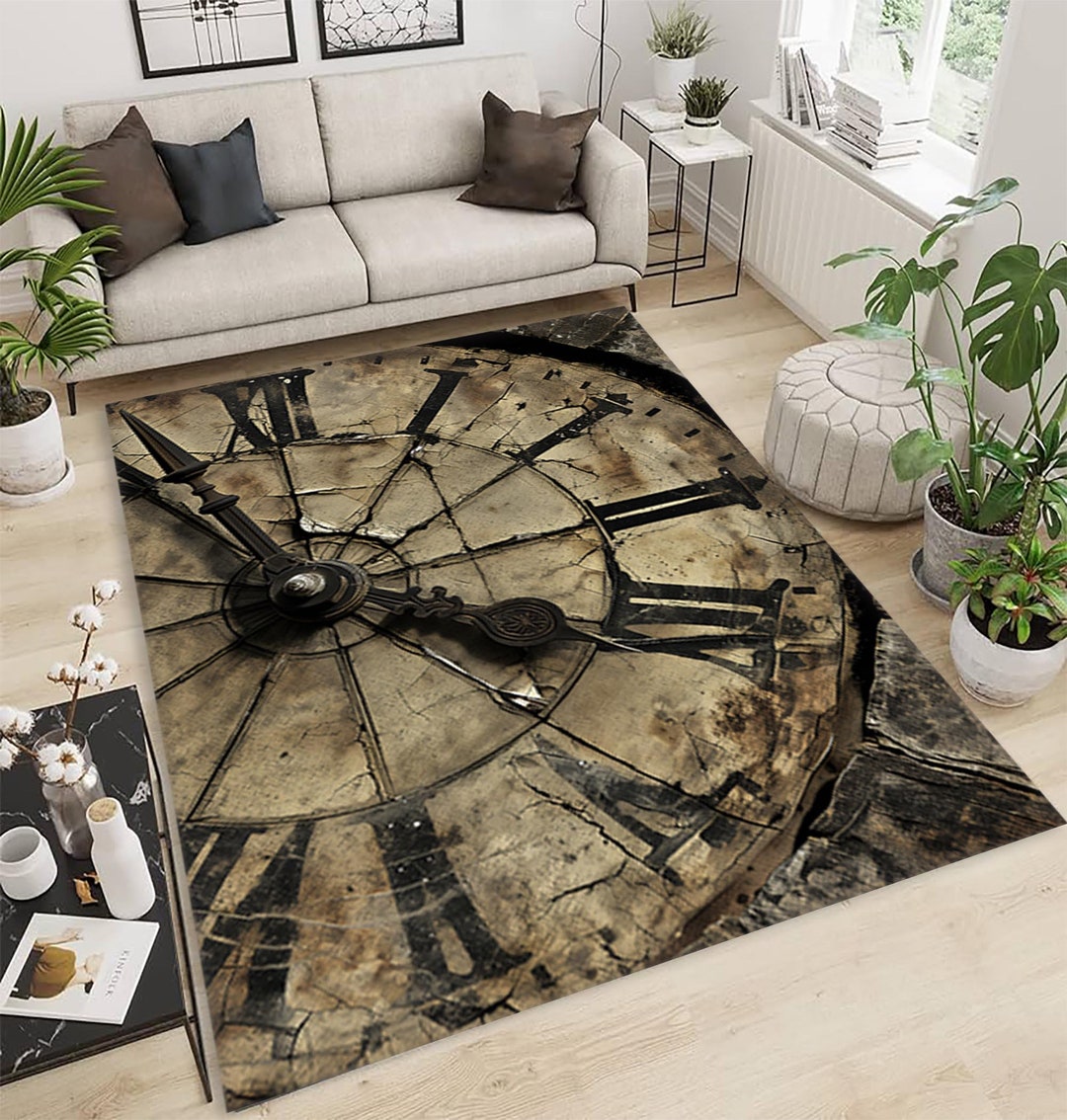 Clock Rug, Antique Patterned Rug, Clock Patterned Rug, Roman Numeral ...
