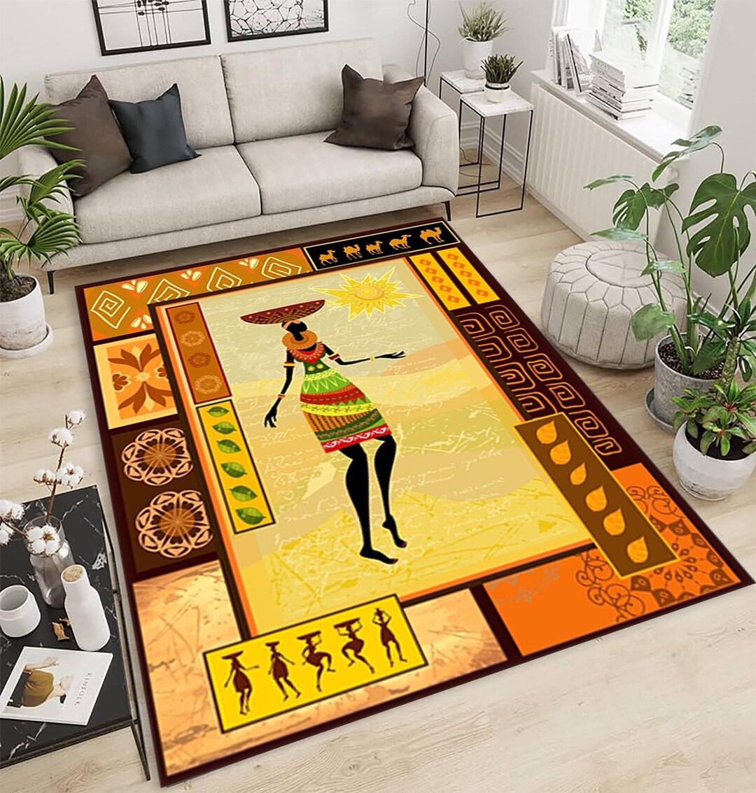 African Motif Rug, African Girl Rug, African Pattern Rug, Cultural Rug ...