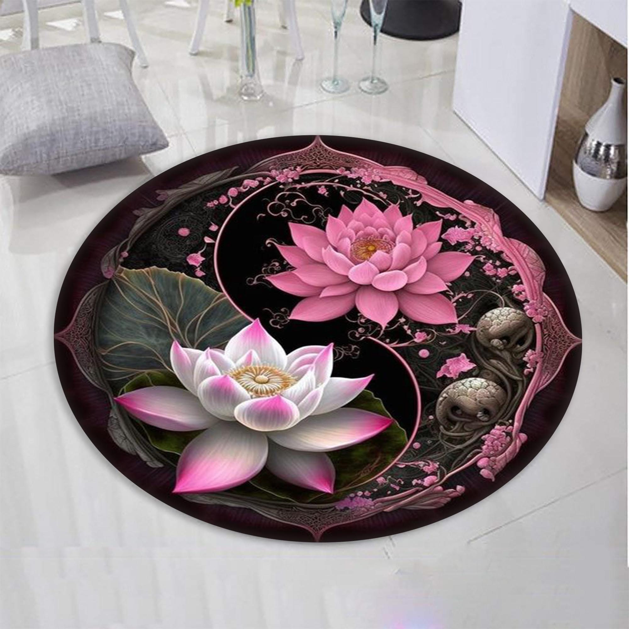 Ying Yang, Ying Yang Rug, Lotus Pattern Rug, Round Ying and Yang, Round ...