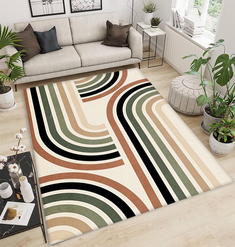 Mid Century Modern Rug,hand Drawn Mid Century Rug,mid Century Rug,mid ...